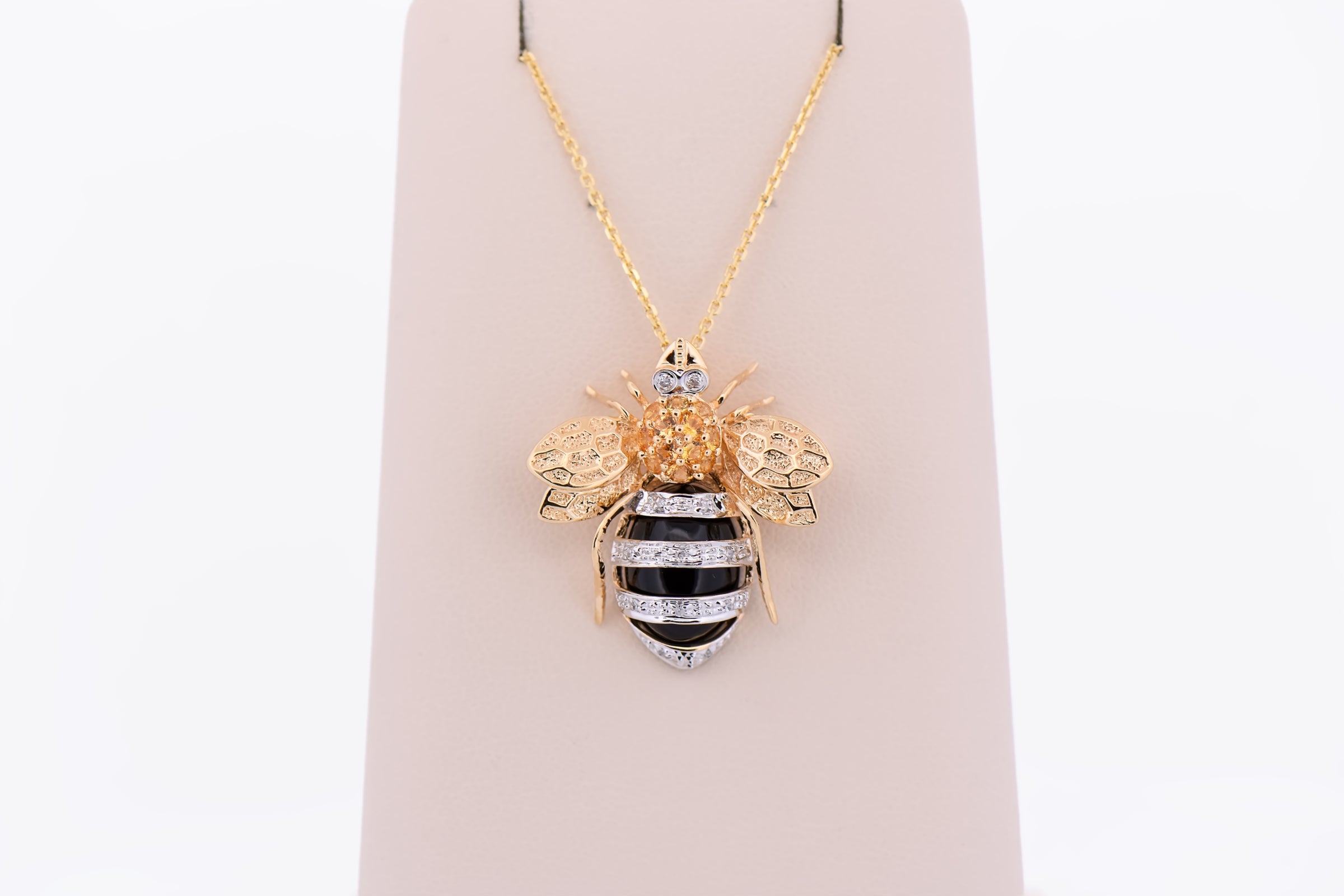 Estate Bumble Bee Pendant Pin Combo with Onyx, Citrine & Diamonds ...